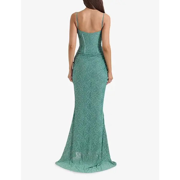 House OF CB Antonina Corset Lace Maxi Dress - Jade