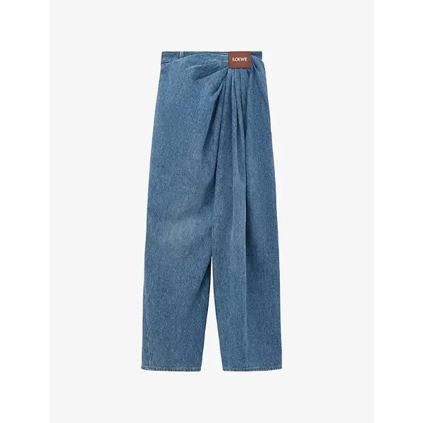 Loewe Draped Barrel-leg Denim Jeans With Logo Patch