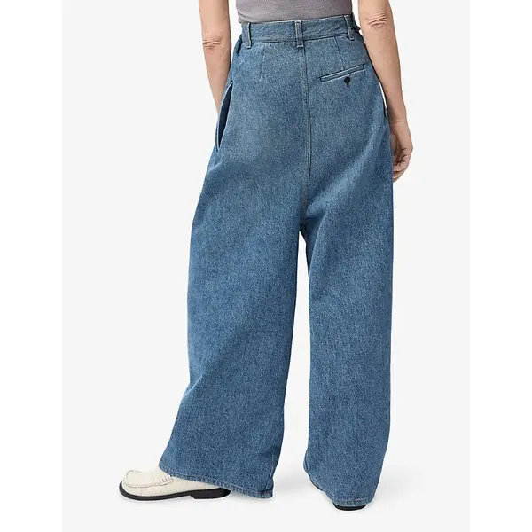 Loewe Draped Barrel-leg Denim Jeans With Logo Patch