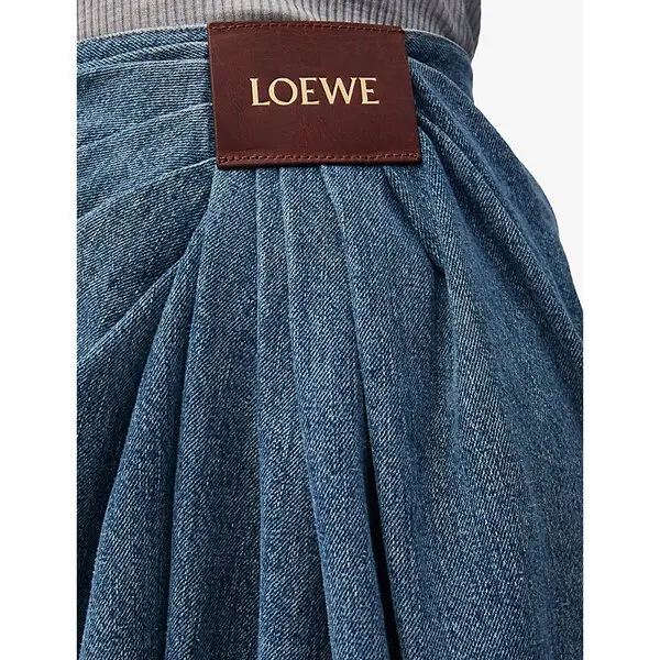 Loewe Draped Barrel-leg Denim Jeans With Logo Patch