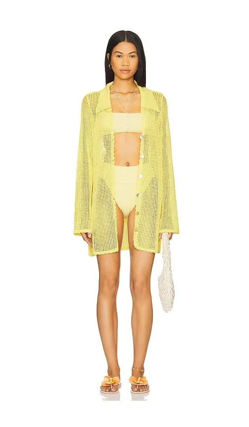 Show Me Your Mumu Button-up Crochet Coverup - Pale Yellow