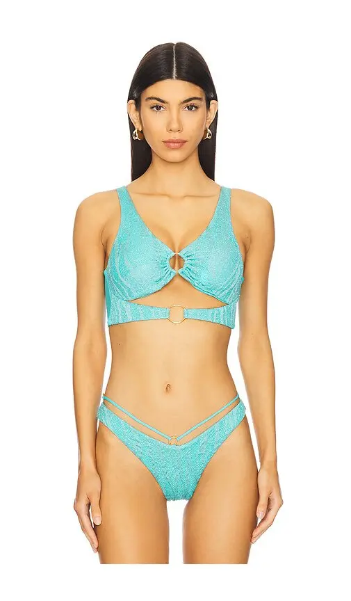 Luli Fama Double Loop Bralette In Teal - Aqua