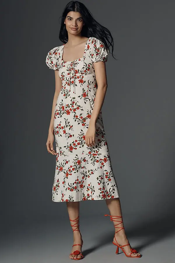 Linen Blend Midi Dress - White