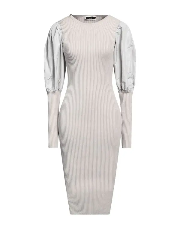 Elisabetta Franchi Midi Dress With Puffed Sleeves - Light Grey