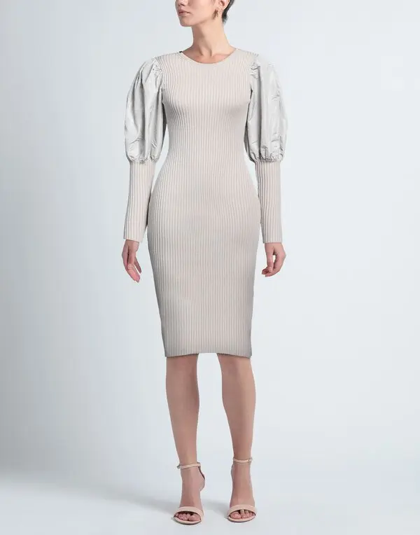 Elisabetta Franchi Midi Dress With Puffed Sleeves - Light Grey