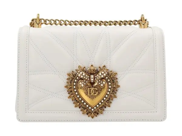 Dolce & Gabbana Devotion Logo Plaque Shoulder Bag - White/gold