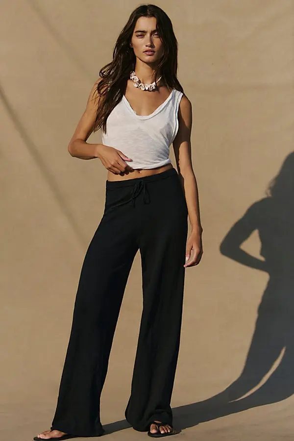 Free People Avalon Cotton-linen Sweater Pants - Black