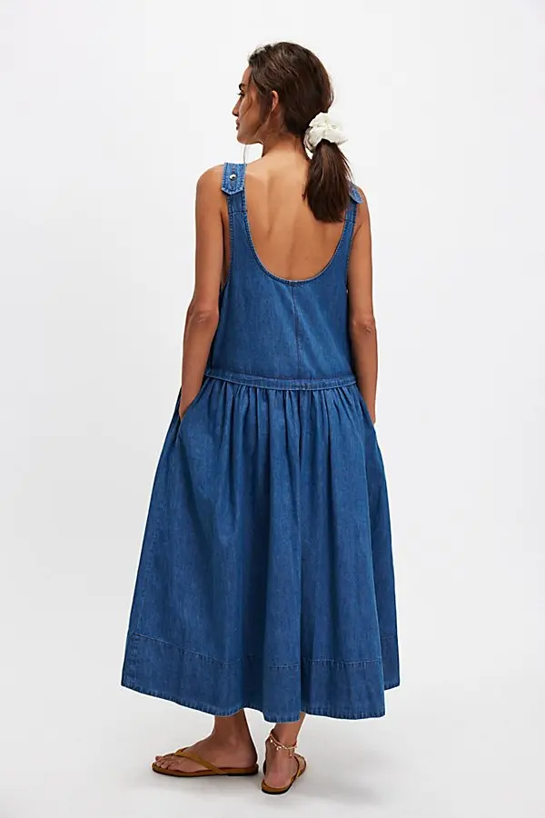 Free People Soraya Denim Midi Dress In Vintage Mid Rinse - 58% Off