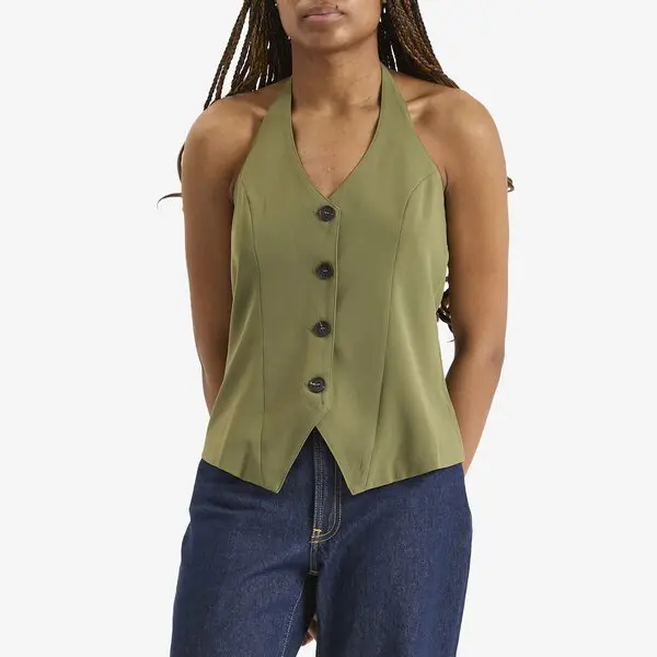 4TH & RECKLESS Sabrina Halter Waistcoat - Khaki