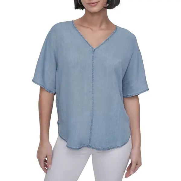 Dkny V-neck Top - Light Chambray