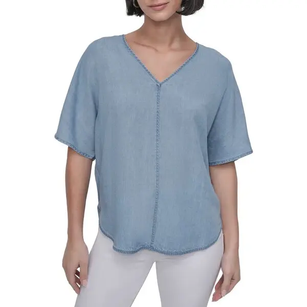 Dkny V-neck Top - Stream Wash