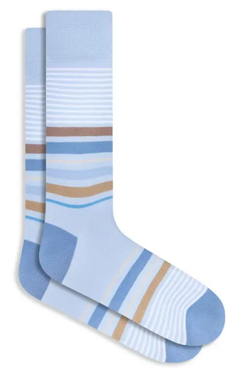 Bugatchi Stripe Mercerized Cotton Blend Dress Socks - Sky