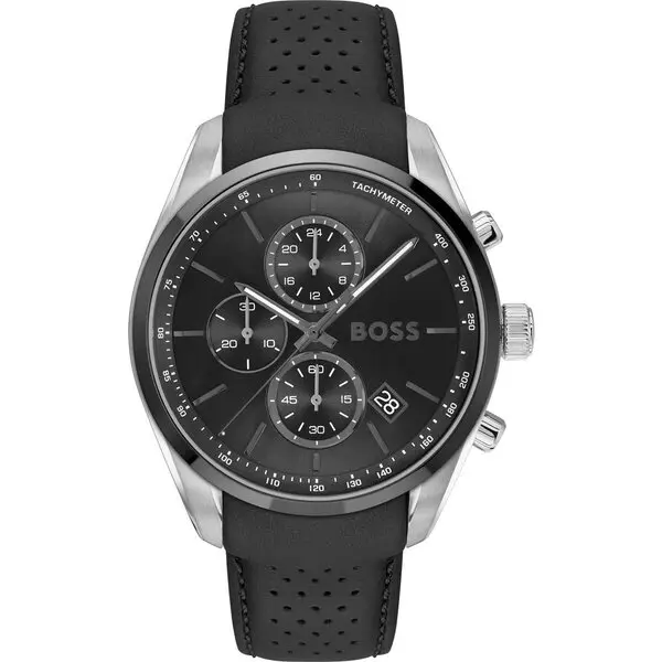 BOSS Grand Prix Leather Strap Watch - Black