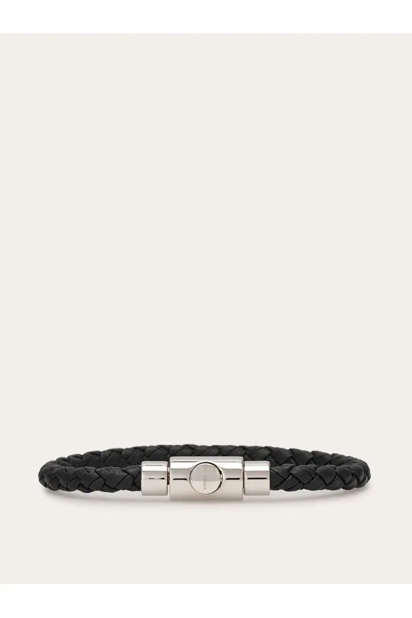 FERRAGAMO Braided Leather Bracelet - Black
