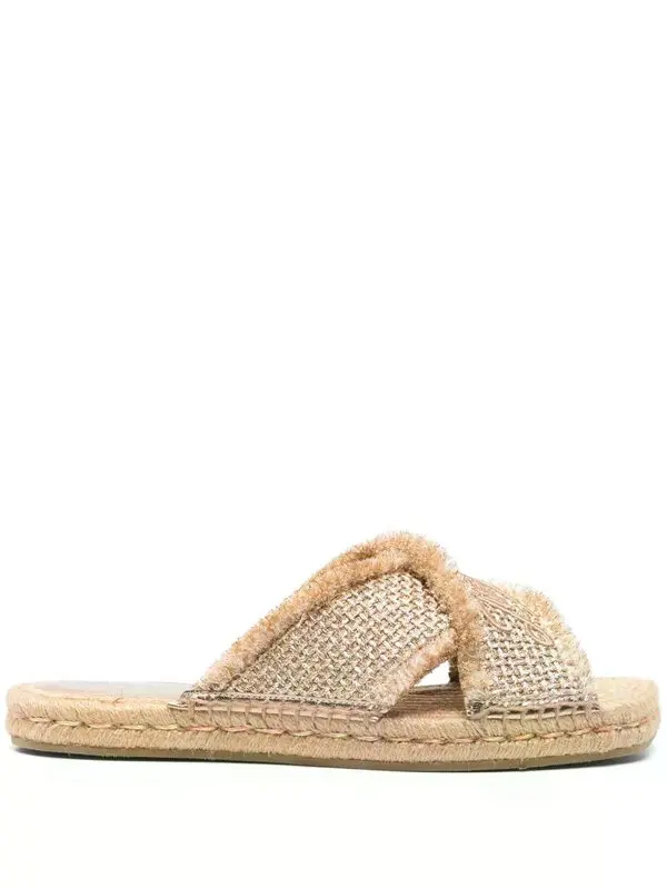 JIMMY CHOO Aciel Woven Lurex Espadrille Flat Sandals - Gold