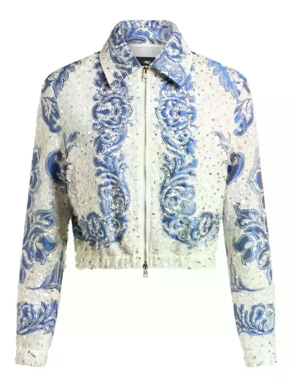 Etro Sequin-embellished Cropped Bomber Jacket - White