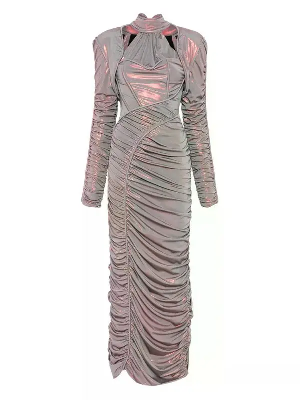 fuchsia long dress evening Final Sale Fuchsia Long Sleeve Evening Dress with Overskirt SS318 main image 1