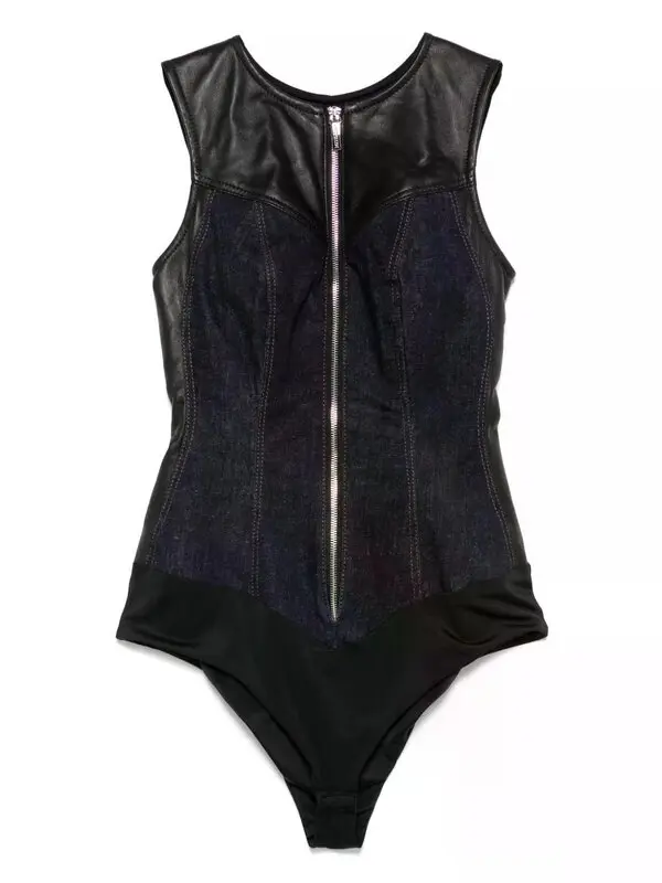 MITILIANE COUTURE Leather-insert Denim Bodysuit