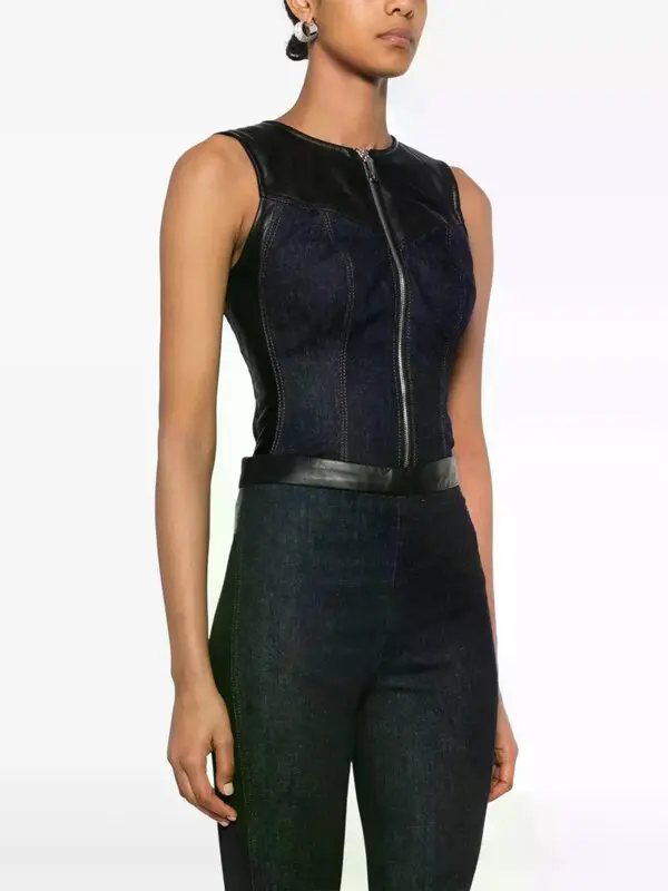 MITILIANE COUTURE Leather-insert Denim Bodysuit