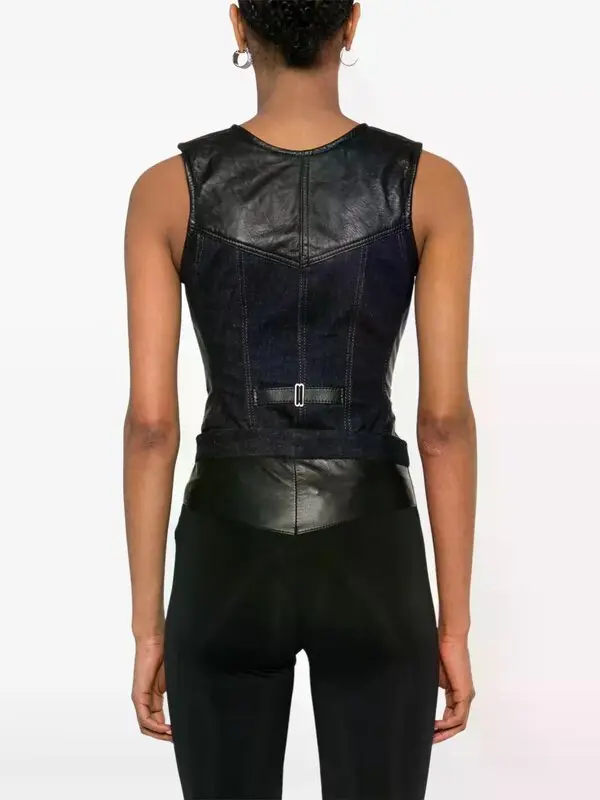 MITILIANE COUTURE Leather-insert Denim Bodysuit