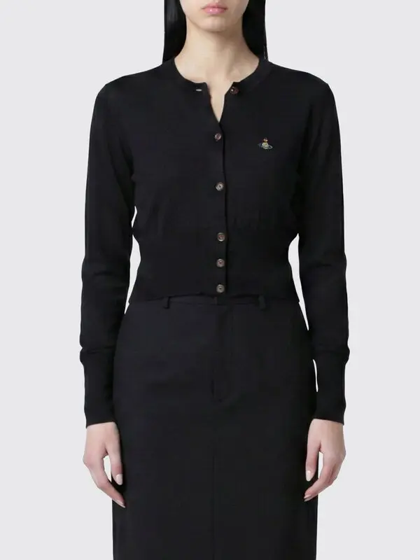 VIVIENNE WESTWOOD Cotton And Cashmere Cardigan With Embroidered Orb - Black
