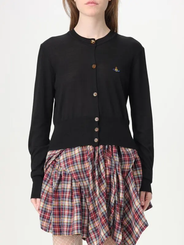 VIVIENNE WESTWOOD Cotton And Cashmere Cardigan With Embroidered Orb - Black