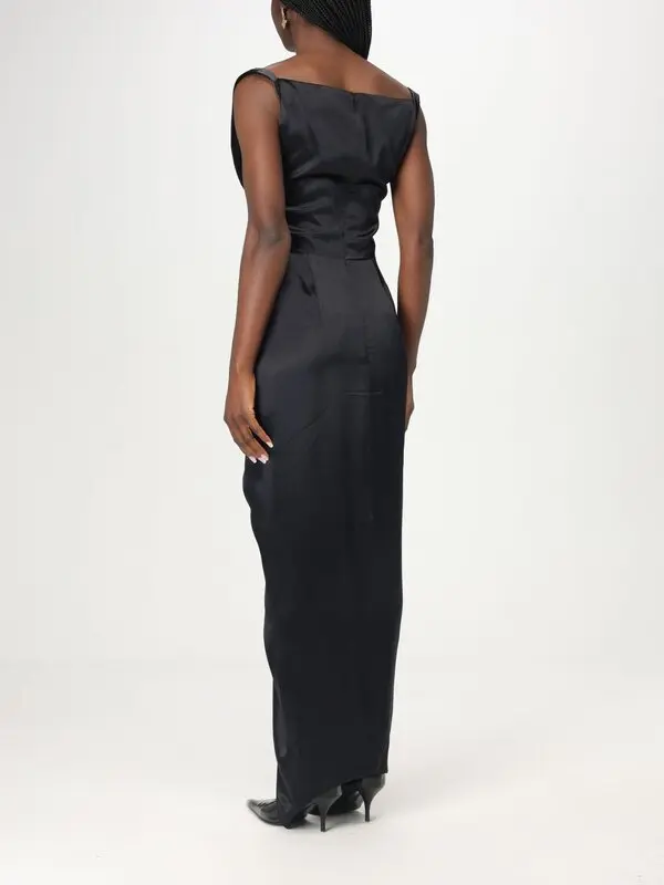 blue dress for baby girl VIVIENNE WESTWOOD BLACK METALLIC LUREX EVENING GOWN WITH DRAPING