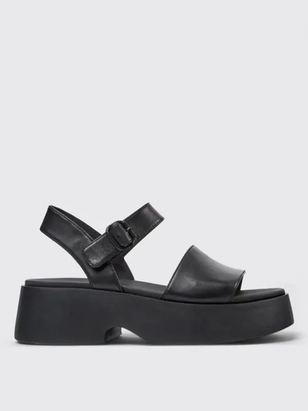 Camper Tasha Leather Platform Sandals - Black
