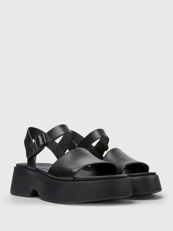 Camper Tasha Leather Platform Sandals - Black