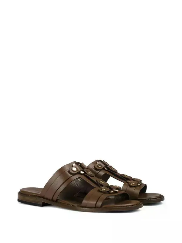 DOUCAL'S Studded Leather Slides - Brown