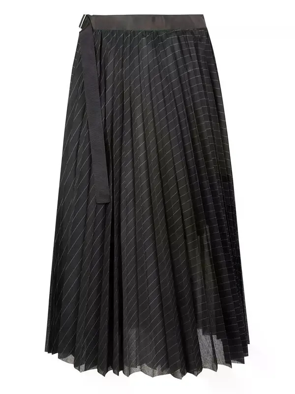 Sacai Striped Pleated Skirt - Black