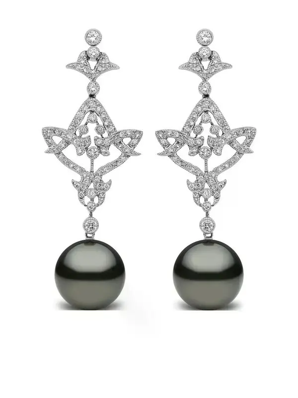 Yoko London 18kt White Gold Tahitian Pearl And Diamond Dangle Earrings - Silver