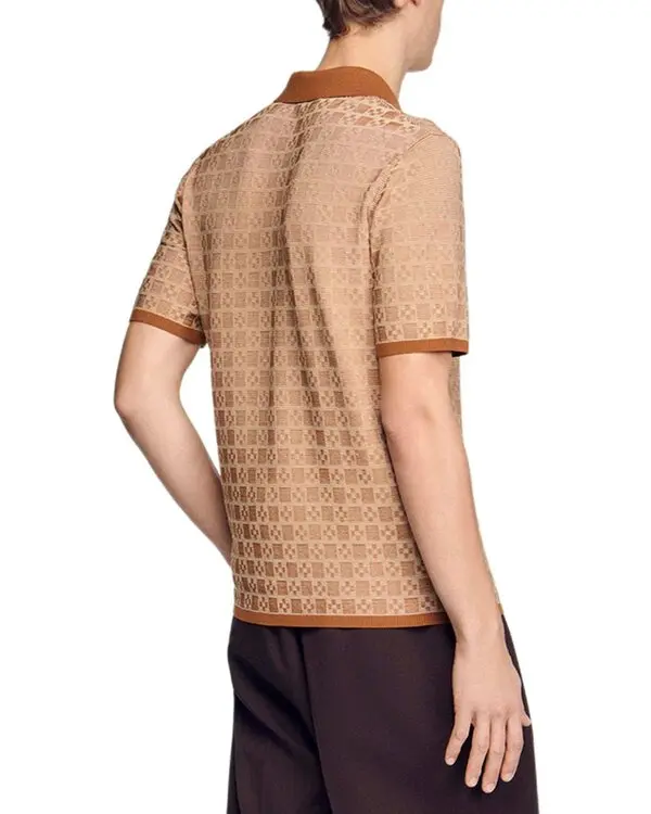 Sandro Square Cross Jacquard Polo Shirt - Camel