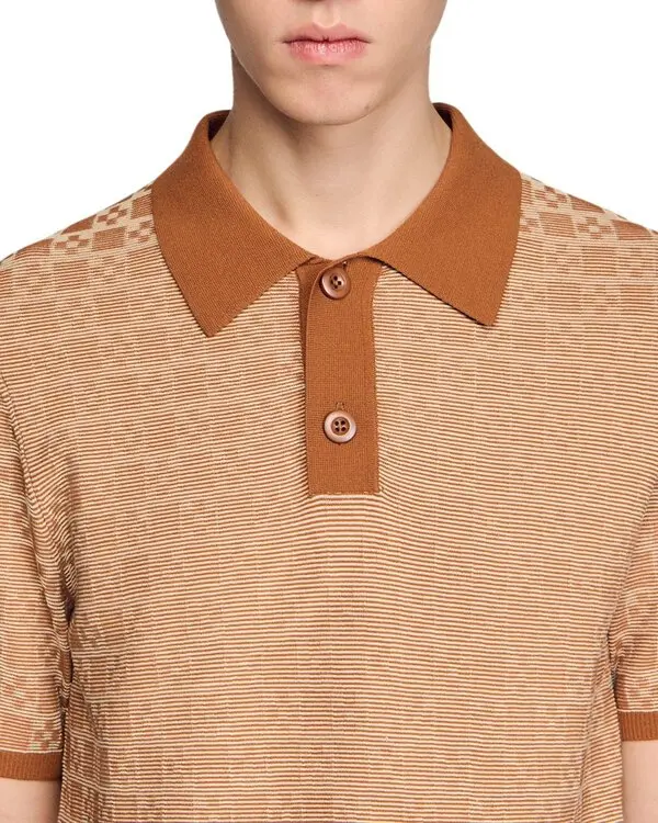 Sandro Square Cross Jacquard Polo Shirt - Camel