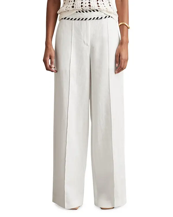 REISS Fawn Linen Wide Leg Pants - White