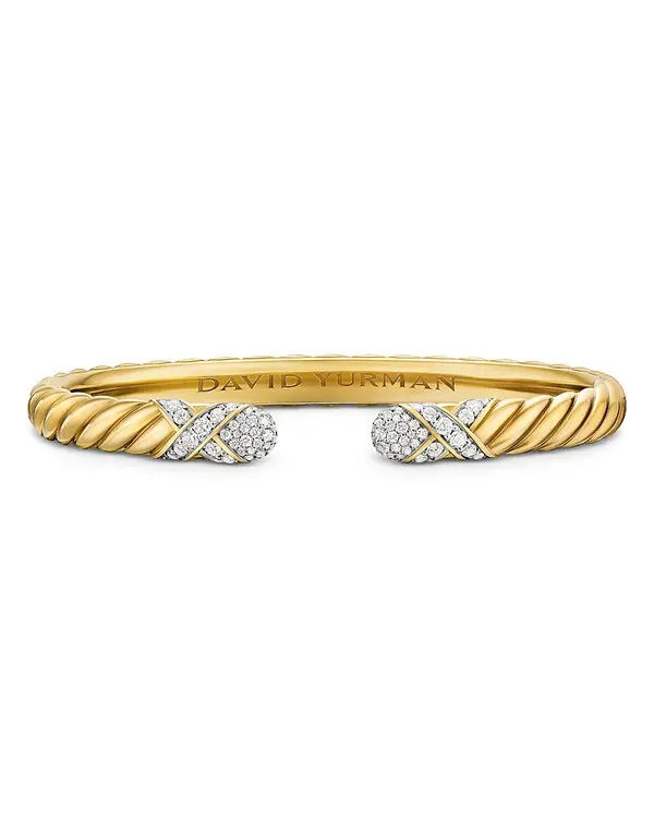 David Yurman Sculpted Cable X Cuff Bracelet With Diamonds - Gold