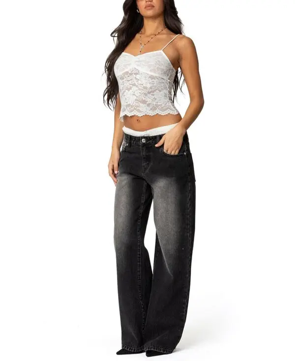 EDIKTED Rut Sheer Lace Tank Top