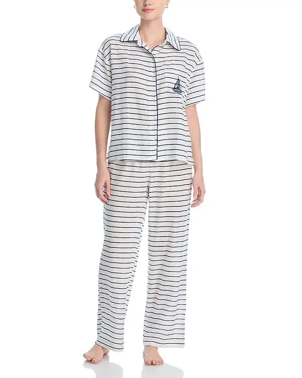 Aqua Striped Long Pajama Set Exclusive - White Stripe