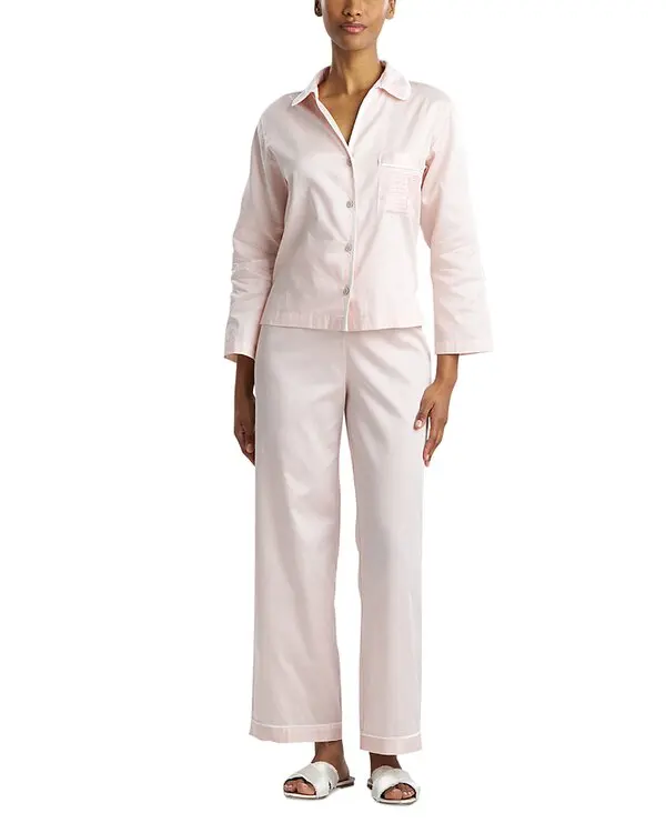 Natori Sateen Embroidered Essentials Long Pajama Set - Blush Pink