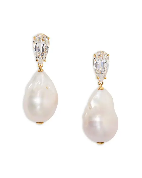 Nadri London Baroque Pearl Drop Earrings - Gold/white