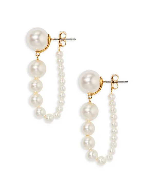 Nadri London Front To Back Linear Pearl Earrings - Gold/white