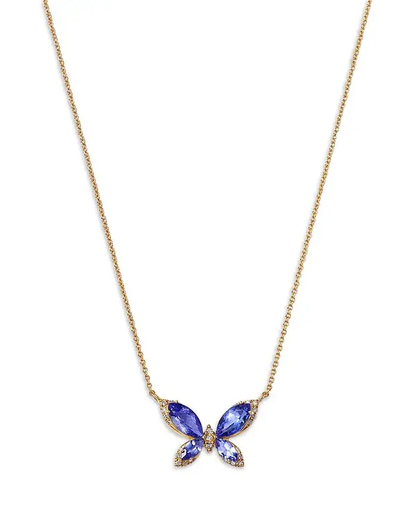 Bloomingdale'S Tanzanite & Diamond Butterfly Necklace - Blue/gold