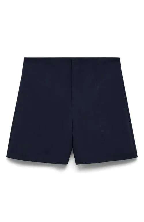 Mango High-waist Cotton-blend Shorts - Navy