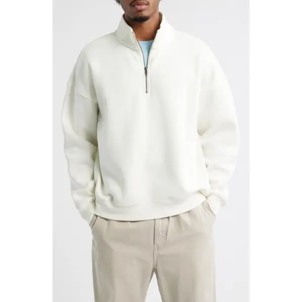 Bp. Cotton-blend Fleece Quarter-zip Pullover - Ivory Egret