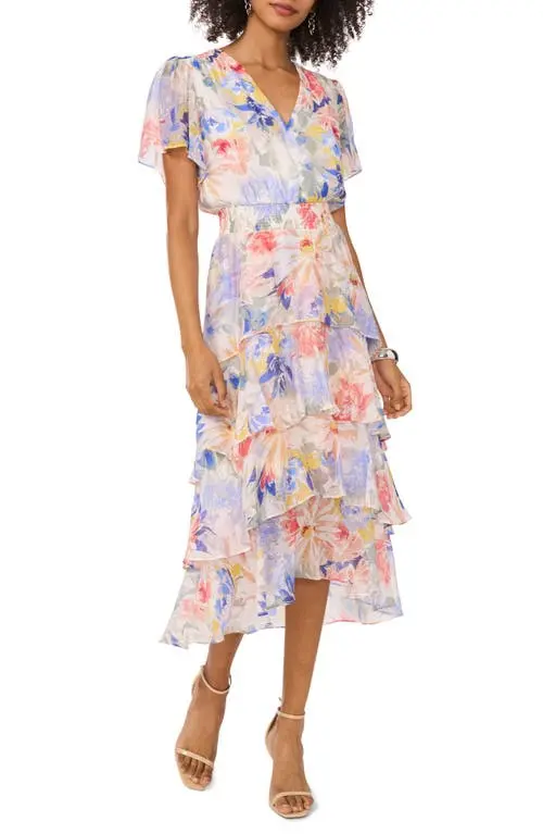 sachin and babi light blue dress Vivid Layered Chiffon dress in Navy and Lilac Floral V2735A.3 – Runway7