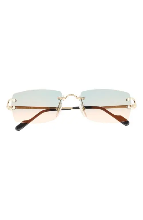 Cartier 56mm Rimless Rectangular Sunglasses - Gold