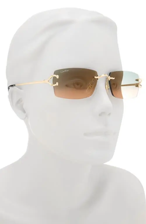 Cartier 56mm Rimless Rectangular Sunglasses - Gold