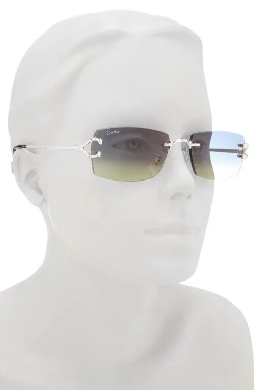 Cartier 56mm Rimless Rectangular Sunglasses - Silver