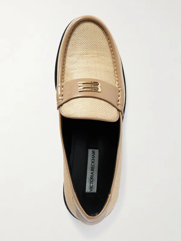 Victoria Beckham Leather-trimmed Raffia Loafers