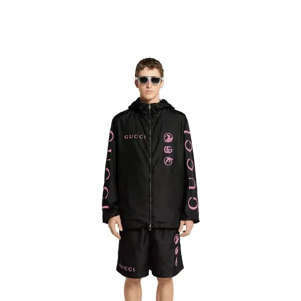 Gucci Printed Technical Poplin Jacket - Black | Editorialist